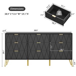 Anbuy 9 Drawer Dresser and Night Stand Sets for Bedroom Black, Two Drawers Nightstand Set of 2 & 9 Drawer Dresser Combo 3 Pieces (Black)