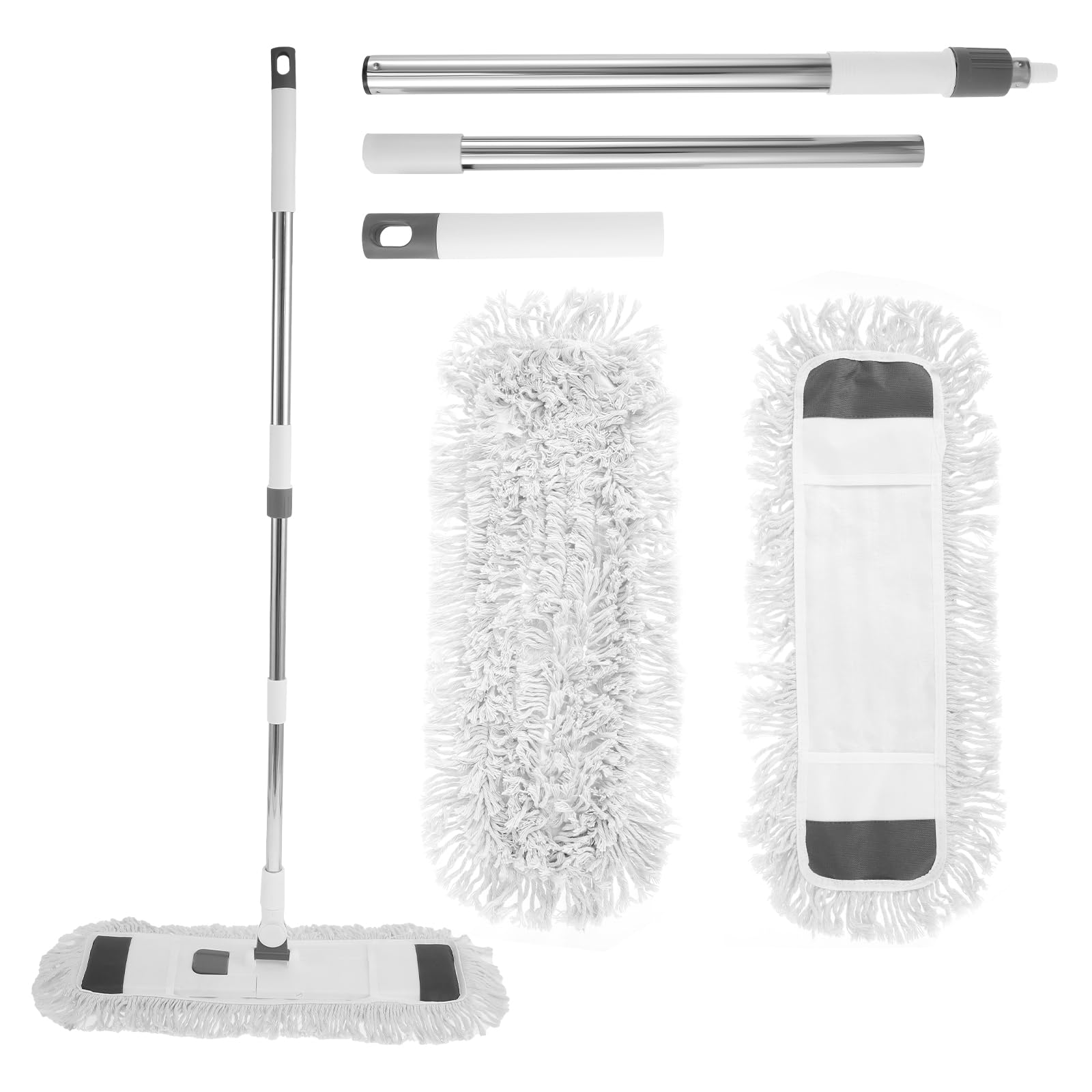 Dust Mop with 125cm Long Handle and 2 Mop Pads Commercial Duster Floor Mop 360 Degree Rotating Flat Mop Large Wet and Dry Mop Household Cleaning Supplies for Hotel Gym Garage Hospital