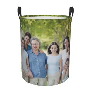 Custom Laundry Basket Personalized Laundry Hamper Add Your Photo Text Logo Clothes Hamper for Dormitory Home Bathroom Hotel (Round)