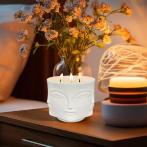 Citronella Candles Outdoor, YeeQue Aromatherapy Candle Long Lasting 100hrs with Ceramic Face Design for Outside Party Camping 20oz,3wicks