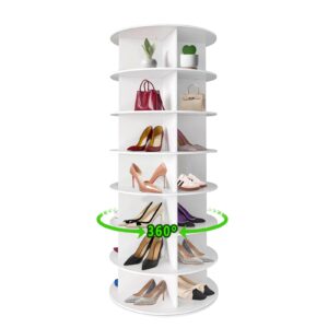 rotating shoe rack,7 tier spinning shoe rack,revolving 360° shoe rack,lazy susan shoe rack for entryway,shoe carousel fits 28 pairs of shoes,handbag,easily assembled vertical shoe tower