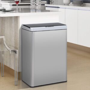 13 gallon/50 liter kitchen trash can, stainless steel garbage can with lid, foot pedal, fingerprint-resistant finish, soft close lid, automatic motion sensor trash can for kitchen bathroom office