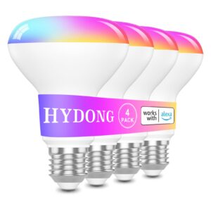 hydong smart rgb bulb,r80/br30 smart bulbs work with alexa,smartthings.color changing led wifi bulb 12w,1080lm,2.4ghz wifi only. 4pack