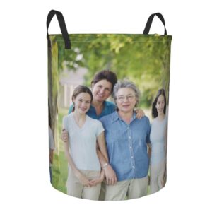 Custom Laundry Basket Personalized Laundry Hamper Add Your Photo Text Logo Clothes Hamper for Dormitory Home Bathroom Hotel (Round)