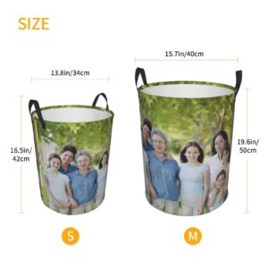 Custom Laundry Basket Personalized Laundry Hamper Add Your Photo Text Logo Clothes Hamper for Dormitory Home Bathroom Hotel (Round)