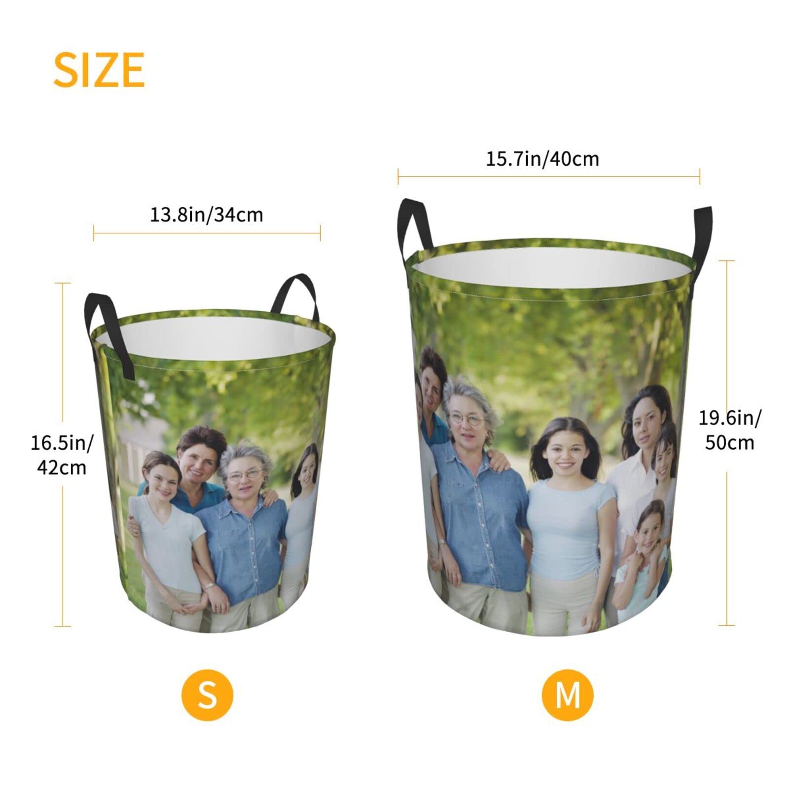 Custom Laundry Basket Personalized Laundry Hamper Add Your Photo Text Logo Clothes Hamper for Dormitory Home Bathroom Hotel (Round)