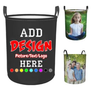 custom laundry basket personalized laundry hamper add your photo text logo clothes hamper for dormitory home bathroom hotel (round)