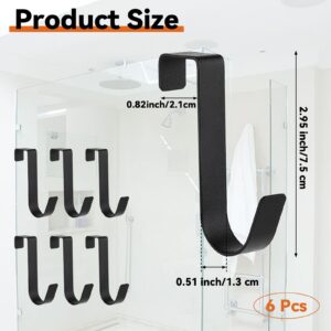 Qianyu 6 Pcs Heavy Duty Over Door Towel Hooks Shower Door Hook Drilling-Free Shower Squeegee Hooks Extended Towel Hooks Black Glue-Free Hooks for Bedroom Bathroom Frameless Glass Shower Door