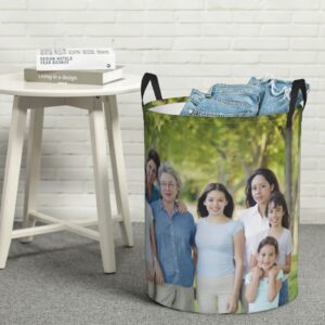 Custom Laundry Basket Personalized Laundry Hamper Add Your Photo Text Logo Clothes Hamper for Dormitory Home Bathroom Hotel (Round)