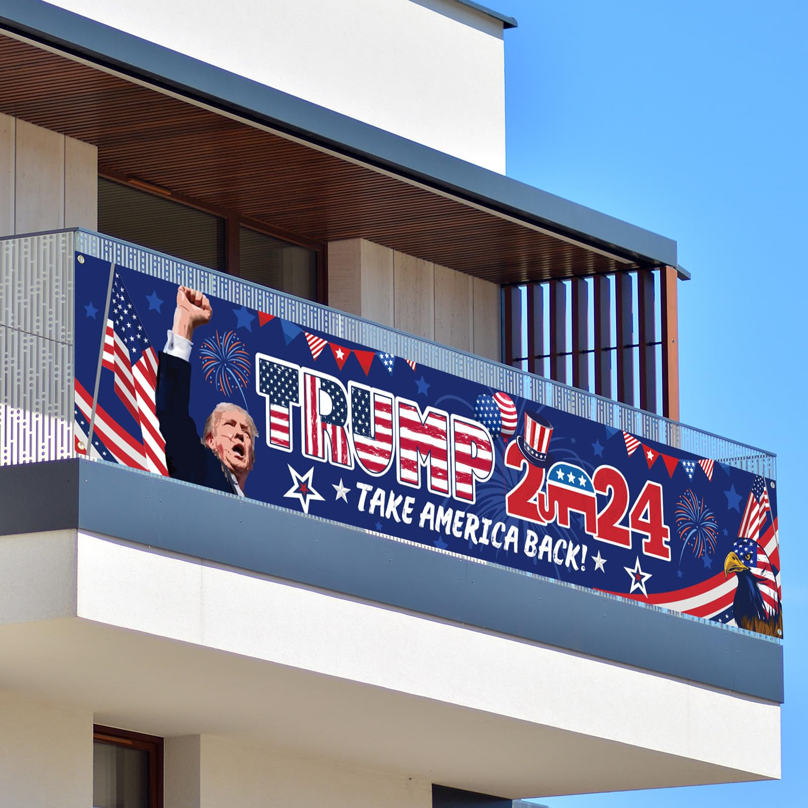 Rukoy Trump Trump 2024 Decorations Banner Decorations President Trump Take America Back Red White Blue Election Activities Yard Sign Party Supplies Backdrop Hanging Outdoor Yard Decor Fence Door Indoor Wall 106" x 20"