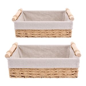 small baskets for organizing,decorative water hyacinth wicker storage basket for shelves,toilet paper storage baskets for bathroom,living room,entryway,set of 2(color:wood)