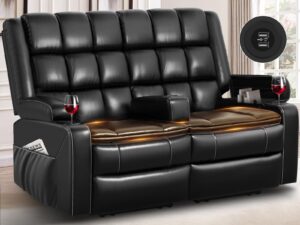 loveseat recliner sofa, reclining loveseat with removable console, usb ports & cup holders, rv wall hugger double recliner couch, 2 layer cushion modern manual love seat chair for living room, black