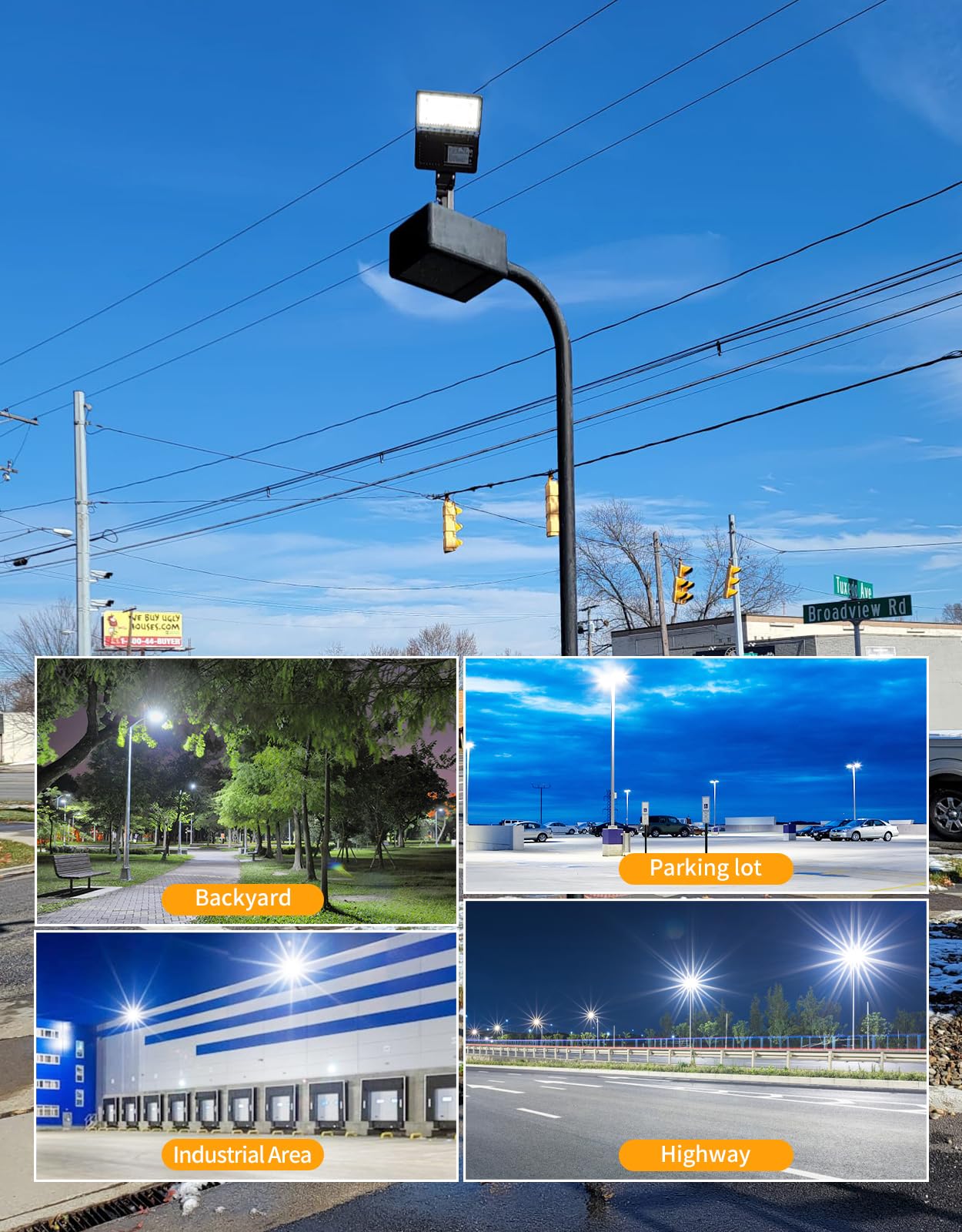 9PCS LED Parking Lot Lights 200W 160W 120W, LED Shoebox Light 5000K Adjustable Arm Mount, UL Listed Outdoor Pole Light with Photocell, IP65 Waterproof Commercial Street Area Flood Lighting 100-277V