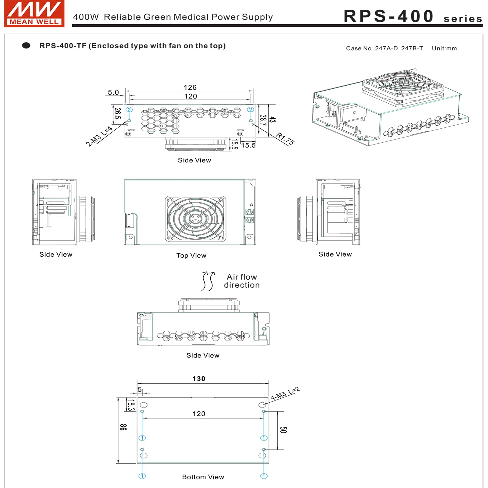 Mean Well 400W Reliable Green Medical Power Supply Meanwell Uninterruptible Power Supply Computer Power Supplies 24V 16.7A (RPS-400-24-SF 24V/16A/400W/Medical Power)