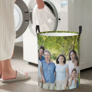 Custom Laundry Basket Personalized Laundry Hamper Add Your Photo Text Logo Clothes Hamper for Dormitory Home Bathroom Hotel (Round)