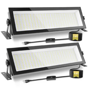 150w led shop lights for garage 1000w equiv, 18000lm very bright led work light, ip66 waterproof outdoor flood light with plug, 5000k white high bay light for workshop yard garage factory (2 pack)