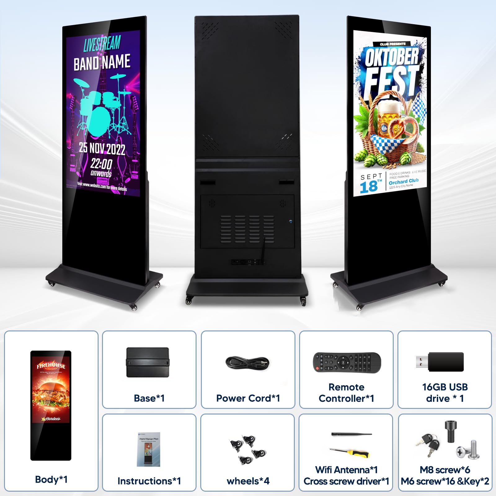 ROOMEDAL 49'' Digital Signage Display, Smart Cloud Control Indoor Full HD LCD Screen IPS Floor Standing Digital Commercial Interactive Advertising Kiosks Screen with WiFi HDMI/USB Input Auto AD Player