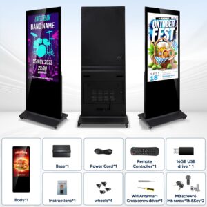 ROOMEDAL Digital Signage Display,65 Inch 4K Smart Cloud Control Touch-Screen Indoor LCD Screen IPS Floor Standing Digital Kiosks,Commercial Interactive Advertising Display Screen