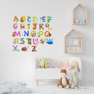 ABC Educational Wall Stickers for Kids - Animal Alphabet Wall Decals by Lipastick - Letters Wall Decals for Bedroom Girls Boys Baby Room Decoration Nursery Removable Wall Decals Peel and Stick