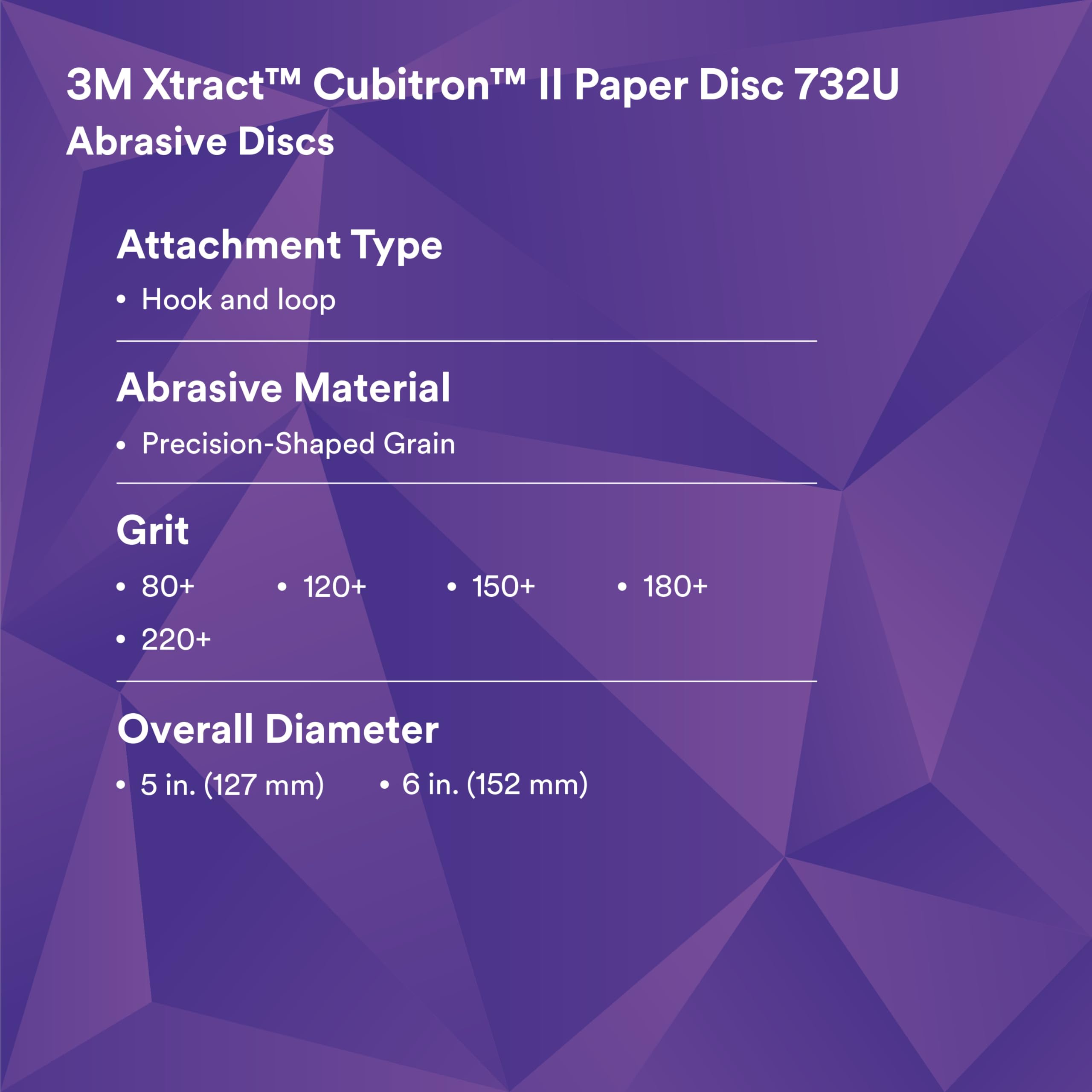 3M Xtract Cubitron II Hookit Paper Disc 732U, 77557, 80+ to 220+, 6 in, 15 Piece Multi-Pack Sanding Disc, Aluminum, Carbon Steel, Composites, Fiberglass, Topcoats and Paint