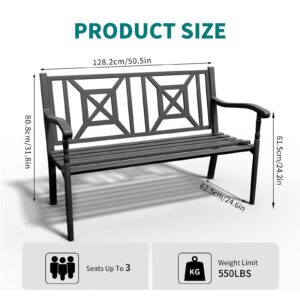 SHGJ&SOFT Outdoor Bench, Garden Bench, Cast Iron Metal Frame Patio Park Bench with a Small Table, for Porch, Lawn, Garden, Yard (D1021BK-1)