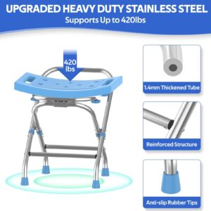 Folding Shower Seat - Stainless Steel Shower Chair for Inside Shower - 420lbs Height Adjustable Foldable Shower Stool - Portable Travel Collapsible Bath Bench for Elderly, Senior, Handicap & Disabled