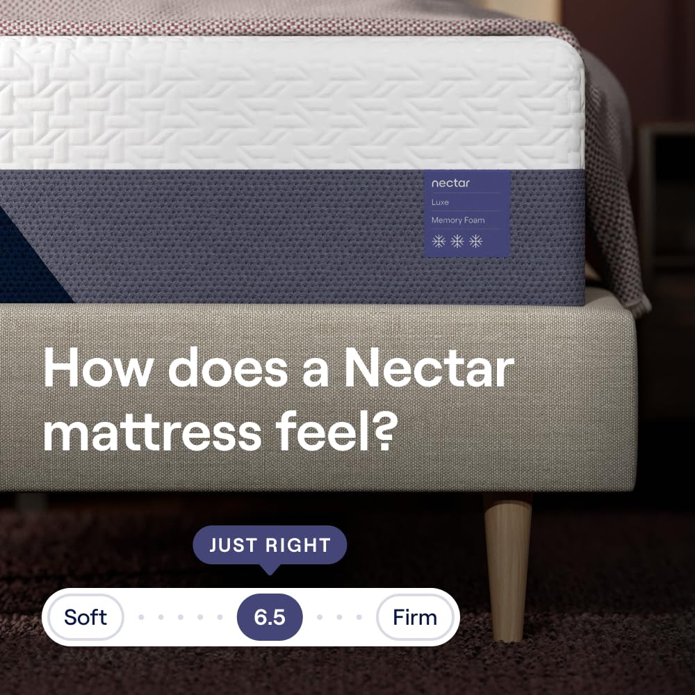 Nectar Luxe 14” Queen Mattress - Medium Firm - Contouring Memory Foam - Cooling Upgrade - 3” Pressure Relief Layer - Responsive Support - Minimal Motion Transfer - 365-Night Trial & Forever Warranty