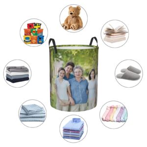 Custom Laundry Basket Personalized Laundry Hamper Add Your Photo Text Logo Clothes Hamper for Dormitory Home Bathroom Hotel (Round)