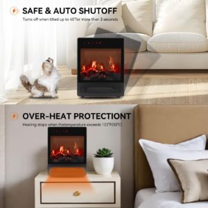 Electric Fireplace Heaters for Indoor Use, 750W/1500W Space Heater Fireplace with LED Realistic Flame & Remote, Portable Fireplace Heater for Home Office