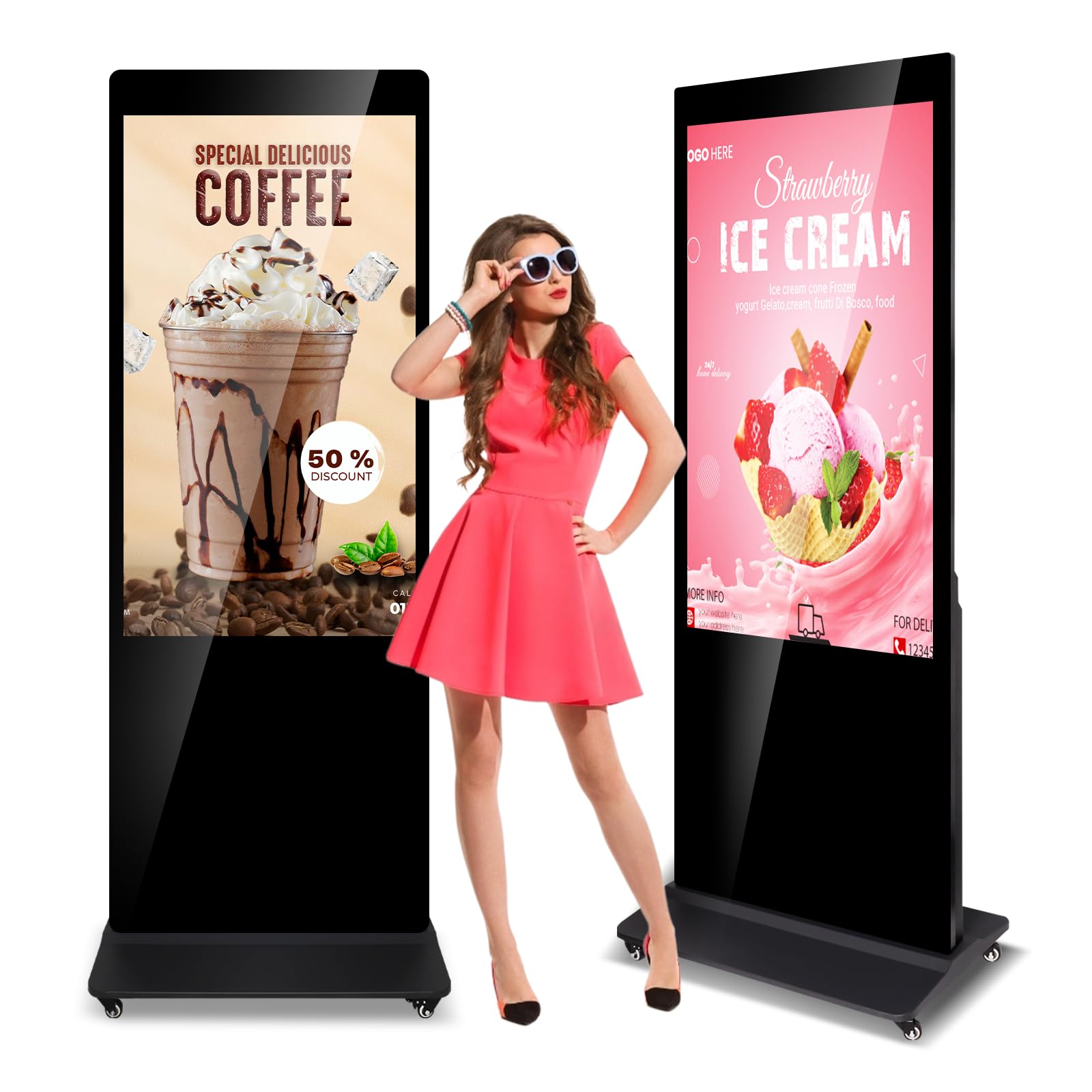 ROOMEDAL 49'' Digital Signage Display, Smart Cloud Control Indoor Full HD LCD Screen IPS Floor Standing Digital Commercial Interactive Advertising Kiosks Screen with WiFi HDMI/USB Input Auto AD Player