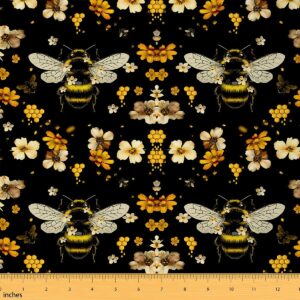 feelyou bee fabric by the yard 2 yards kids fluffy bumblebee with flower print decorative waterproof outdoor fabric for boys daisy botanic upholstery fabric for chairs yellow black outdoor fabric