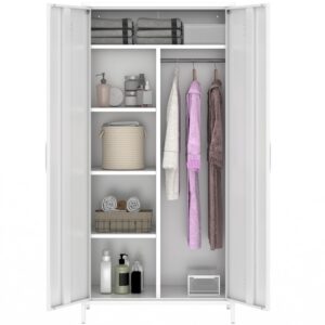 miocasa metal armoire, wardrobe closet cabinet with 1 hanging rod and 4 shelves steel storage locker clothes organizer for bedroom, changing room, laundry room, office - white