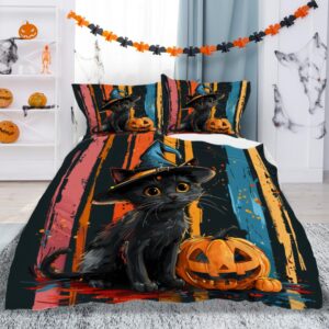 diuudi halloween black cat duvet cover king size 3d printed duvet cover set halloween color pumpkin festival gift bedding set home decoration comforter cover cozy quilt cover with 2 pillowcases