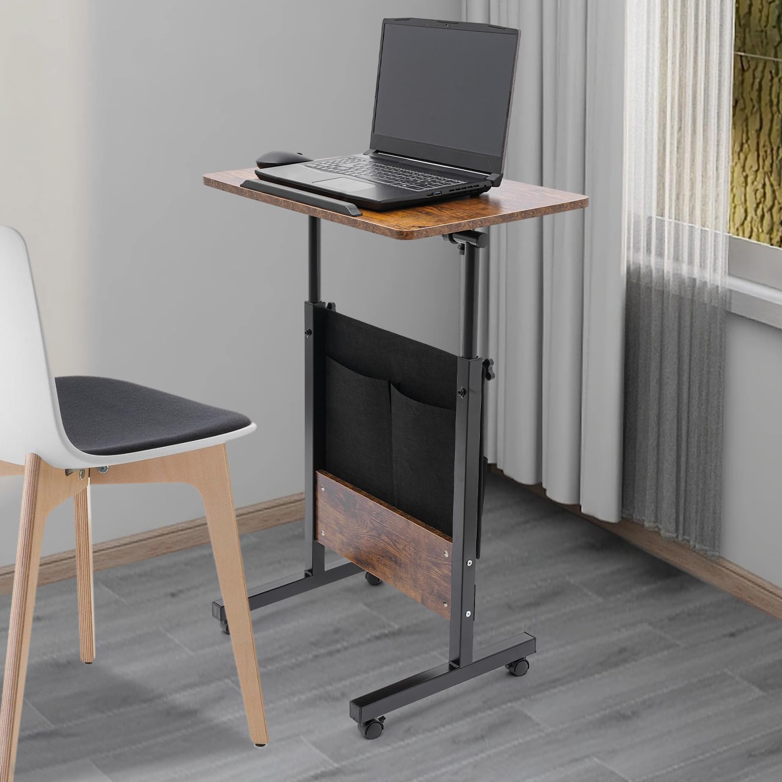 JUOPTGJ Adjustable Height Standing Desk,Adjustable Height Standing Desk,Small Portable Laptop Desk, Rolling Computer Stand with Adjustable Height for Place Your Computer, Laptop, Printer, Books