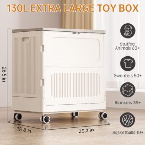 HAIXIN HOME Toy Box for Living Room Area - 130L Extra Large Toy Chest Storage Organizer - Collapsible Sturdy Toy Storage Bins with Lids and Wheels - Kids Toy Box for Boys, Girls, Nursery, Playroom