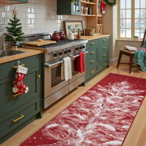 Lahome Christmas Runner Rugs 2x8 Non-Slip Hallway Runner, Washable Christmas Rug Stain Resistant Red Kitchen Runner Rug, Christmas Tree Print Holiday Decor Untra-Thin Runner for Bedroom (Red,2'x8')