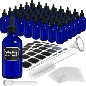 nevlers 48pk cobalt blue glass dropper bottle 4 oz set | leakproof mini dropper bottles useable as tincture bottles with dropper, oil bottles for hair, medicine dropper, eye dropper bottle, & more