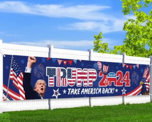 rukoy trump trump 2024 decorations banner decorations president trump take america back red white blue election activities yard sign party supplies backdrop hanging outdoor yard decor fence door indoor wall 106" x 20"