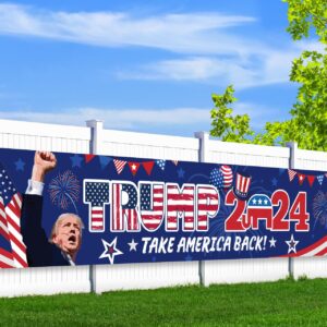 Rukoy Trump Trump 2024 Decorations Banner Decorations President Trump Take America Back Red White Blue Election Activities Yard Sign Party Supplies Backdrop Hanging Outdoor Yard Decor Fence Door Indoor Wall 106" x 20"