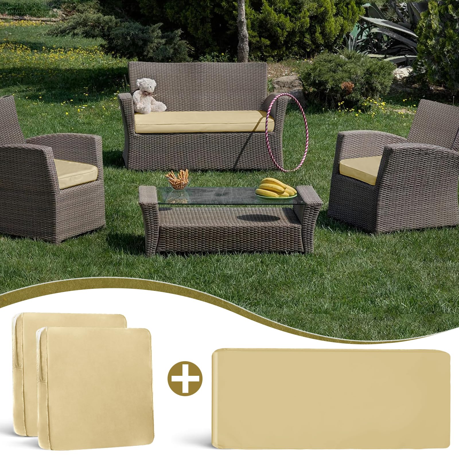 BRUXOLAY 3 Piece Waterproof Patio Outdoor Cushion Covers with Ties Patio Furniture Cushion Covers for 4 Piece 4 Seat Wicker Rattan Patio Sofa Chair Upholstery Furniture,Only Cover