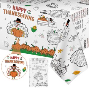 happy thanksgiving coloring tablecloth for kids-giant thanksgiving paper activity table cover, jumbo fall turkey coloring games poster crafts for thanksgiving table decor party favors,54 x 108 inch