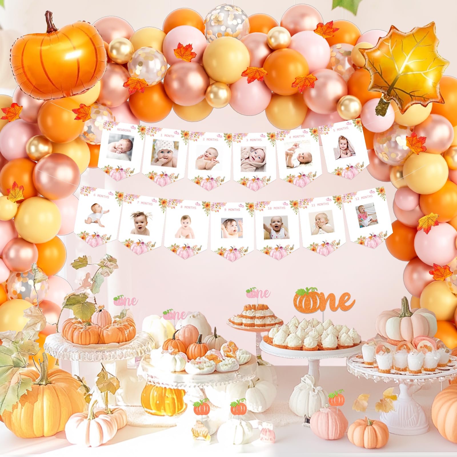 Fiesec Little Pumpkin 1st Birthday Decorations, Thanksgiving Fall First Birthday Party Decorations for Girls, Our Little Pumpkin is Turning One Decor Banner Balloon Cake Cupcake Topper Crown Poster