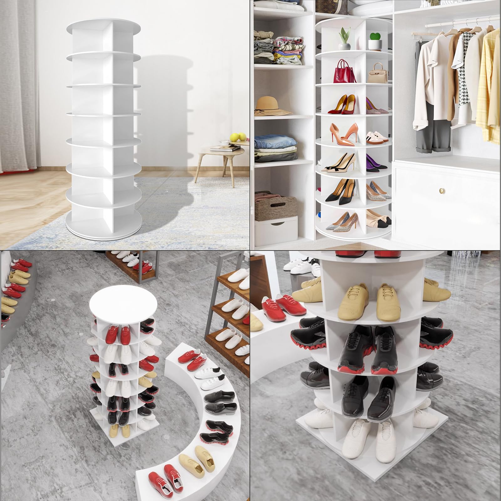 Rotating Shoe Rack,7 Tier Spinning Shoe Rack,Revolving 360° Shoe Rack,Lazy Susan Shoe Rack for Entryway,Shoe Carousel Fits 28 Pairs of Shoes,Handbag,Easily Assembled Vertical Shoe Tower