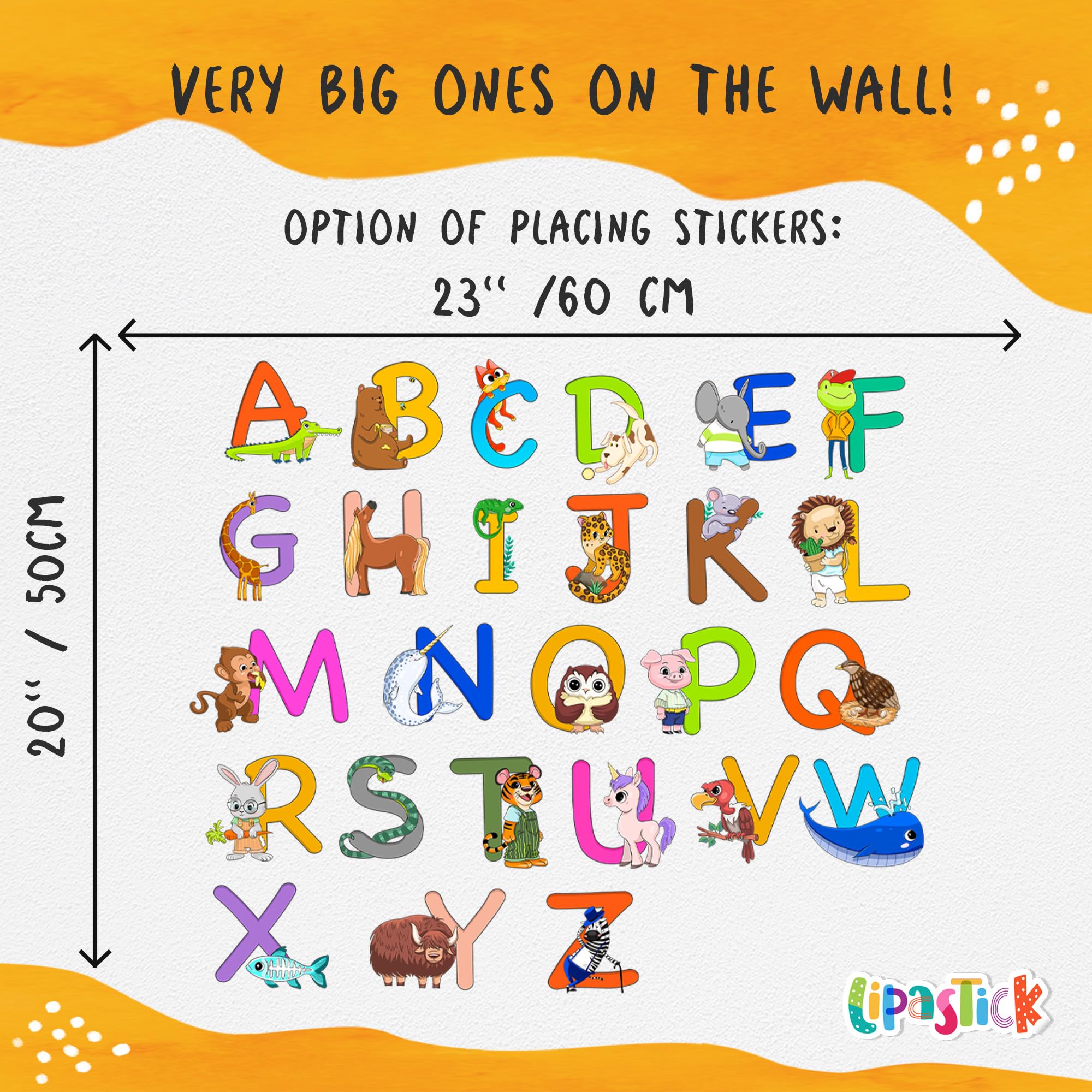 ABC Educational Wall Stickers for Kids - Animal Alphabet Wall Decals by Lipastick - Letters Wall Decals for Bedroom Girls Boys Baby Room Decoration Nursery Removable Wall Decals Peel and Stick