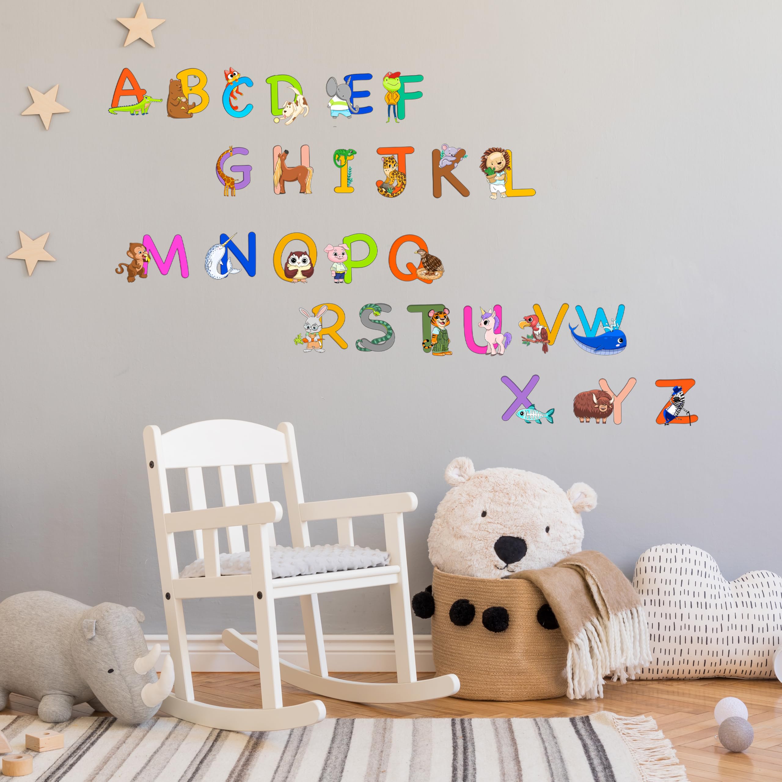 ABC Educational Wall Stickers for Kids - Animal Alphabet Wall Decals by Lipastick - Letters Wall Decals for Bedroom Girls Boys Baby Room Decoration Nursery Removable Wall Decals Peel and Stick