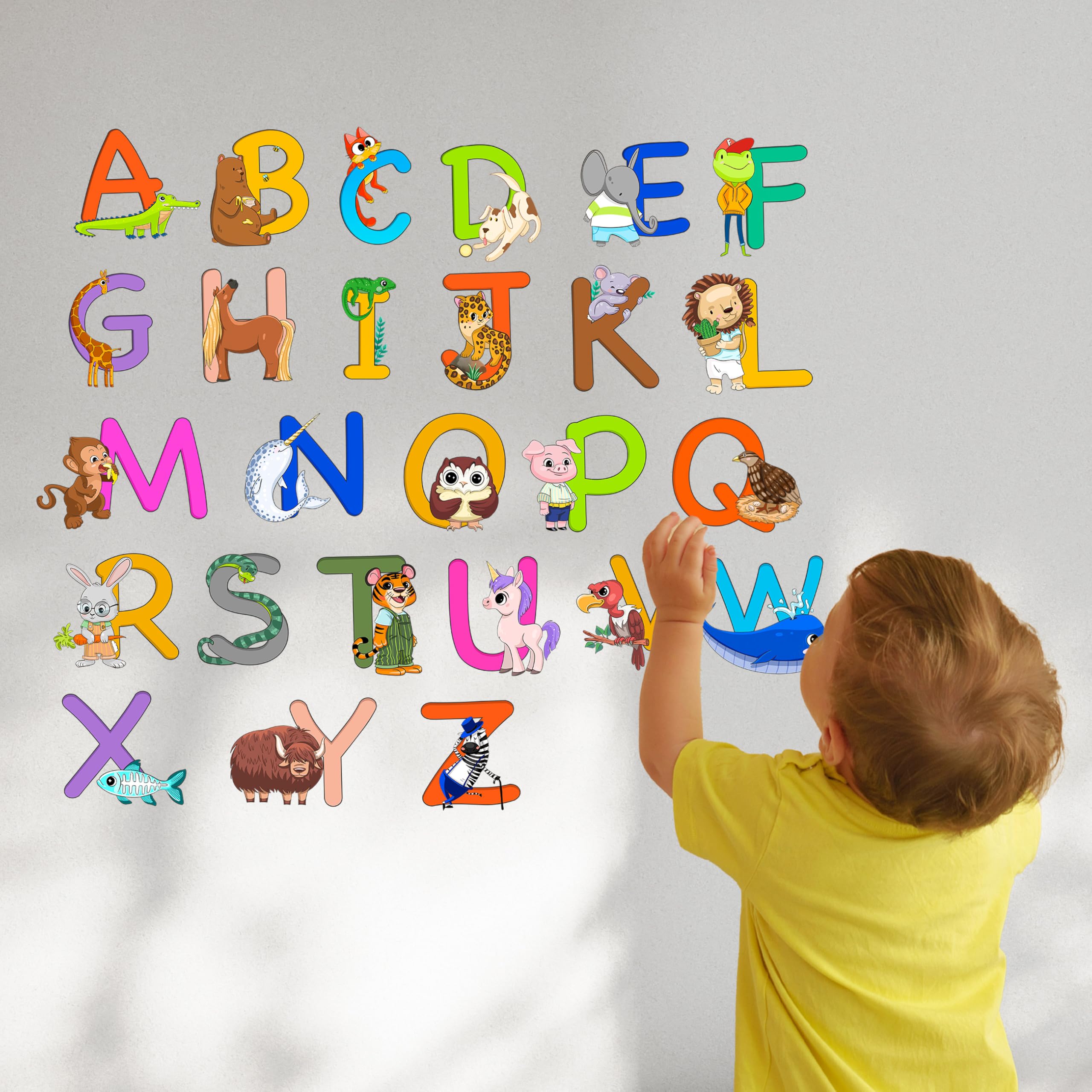 ABC Educational Wall Stickers for Kids - Animal Alphabet Wall Decals by Lipastick - Letters Wall Decals for Bedroom Girls Boys Baby Room Decoration Nursery Removable Wall Decals Peel and Stick