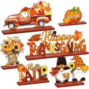 blosssound 6 pcs fall table decorations wooden thanksgiving table signs hello fall truck gnomes pumpkin sunflower table centerpieces for autumn harvest happy thanksgiving party decor supplies gifts