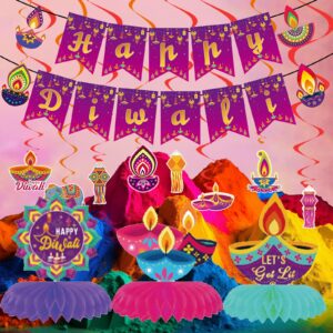 Diwali Decorations Happy Diwali Banner Hanging Swirls and Table Decorations Honeycomb Centerpieces for House Happy Diwali Banner for Diwali Rangoli Diya Hanging Decors