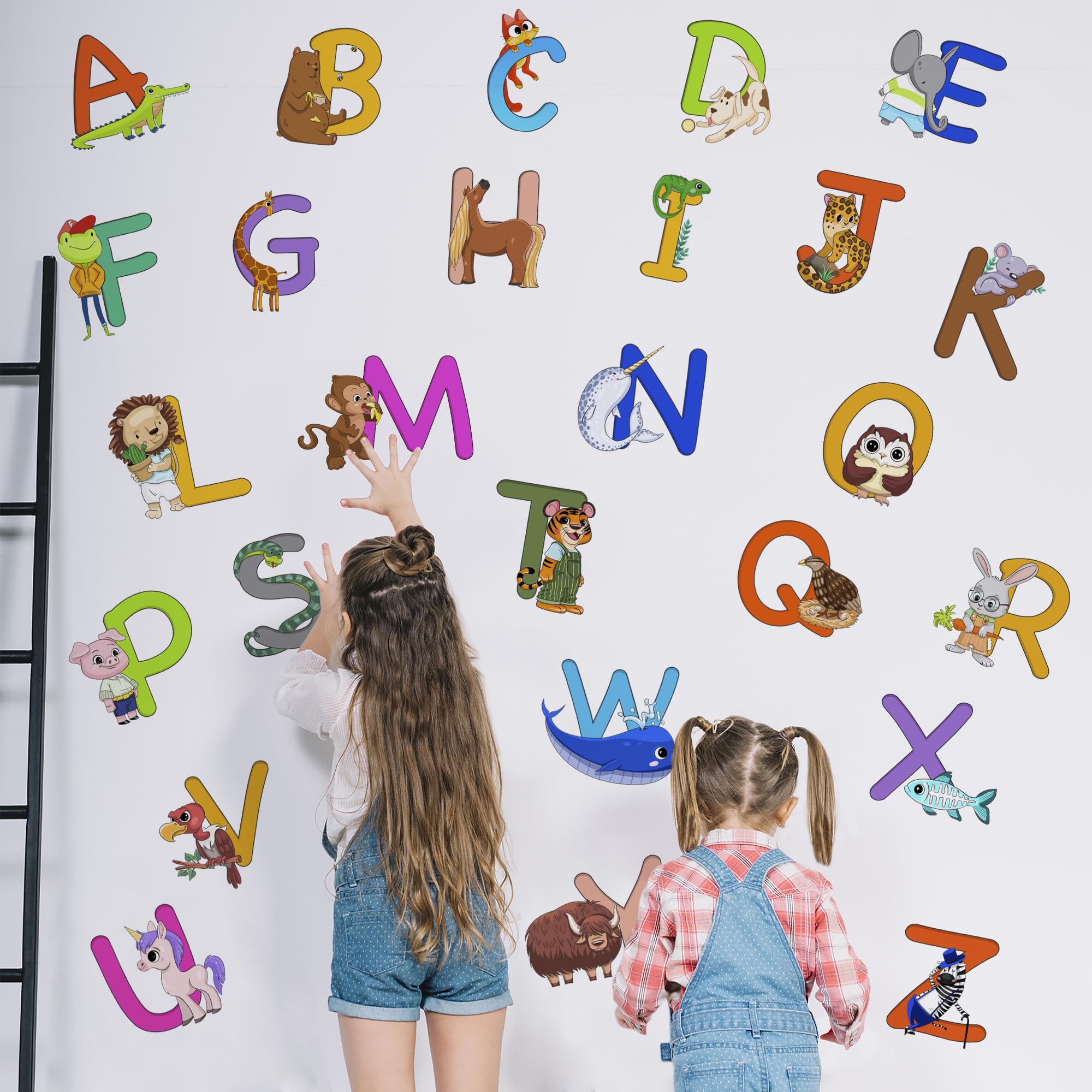 ABC Educational Wall Stickers for Kids - Animal Alphabet Wall Decals by Lipastick - Letters Wall Decals for Bedroom Girls Boys Baby Room Decoration Nursery Removable Wall Decals Peel and Stick