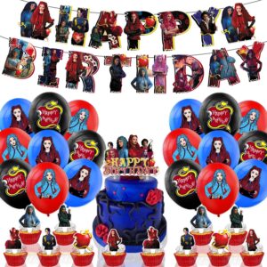 descendants birthday party decorations,descendants birthday banner,cake topper,cupcake toppers,balloons for boys and girls